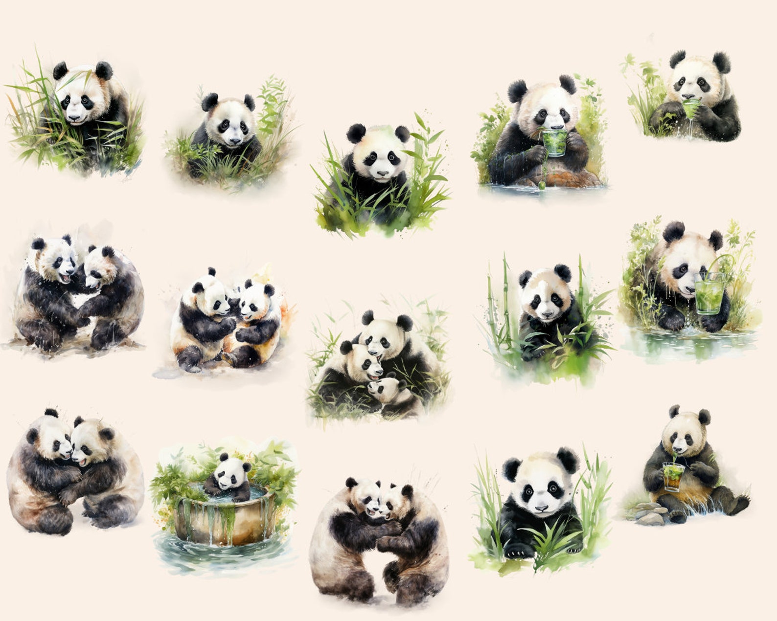 Panda Watercolor Clipart Set, Panda Illustration, Panda Clipart PNG ...