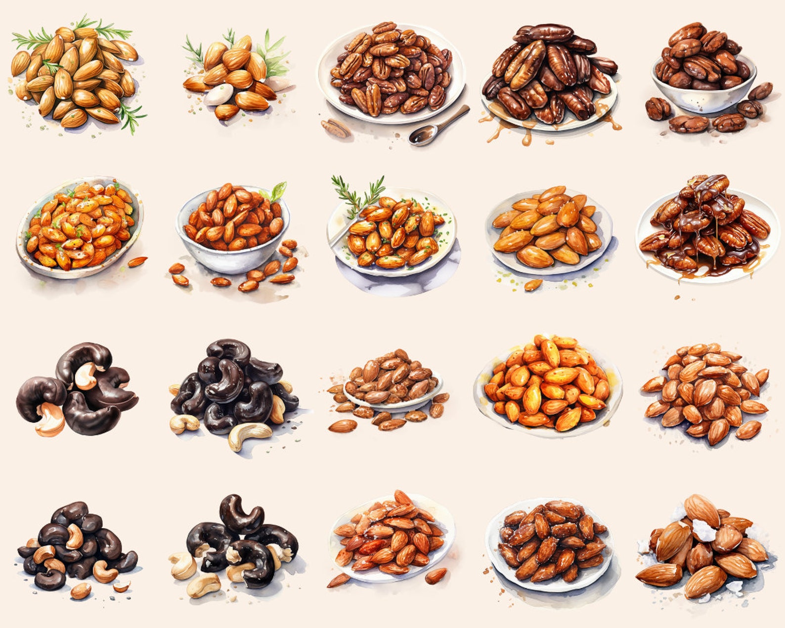 Nuts Watercolor Clipart Bundle, Wallnut PNG, Almond PNG, Nuts Clipart ...
