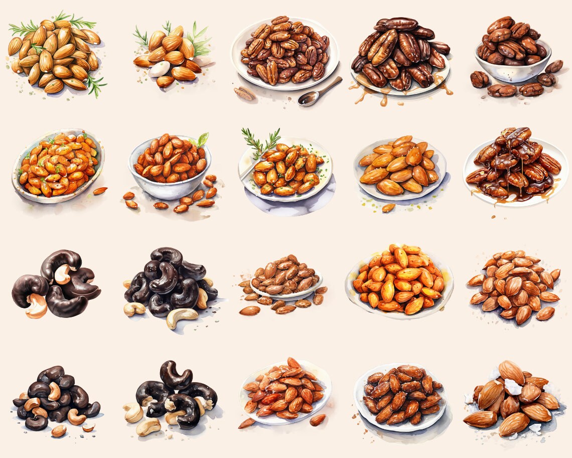 Nuts Watercolor Clipart Bundle, Wallnut PNG, Almond PNG, Nuts Clipart ...