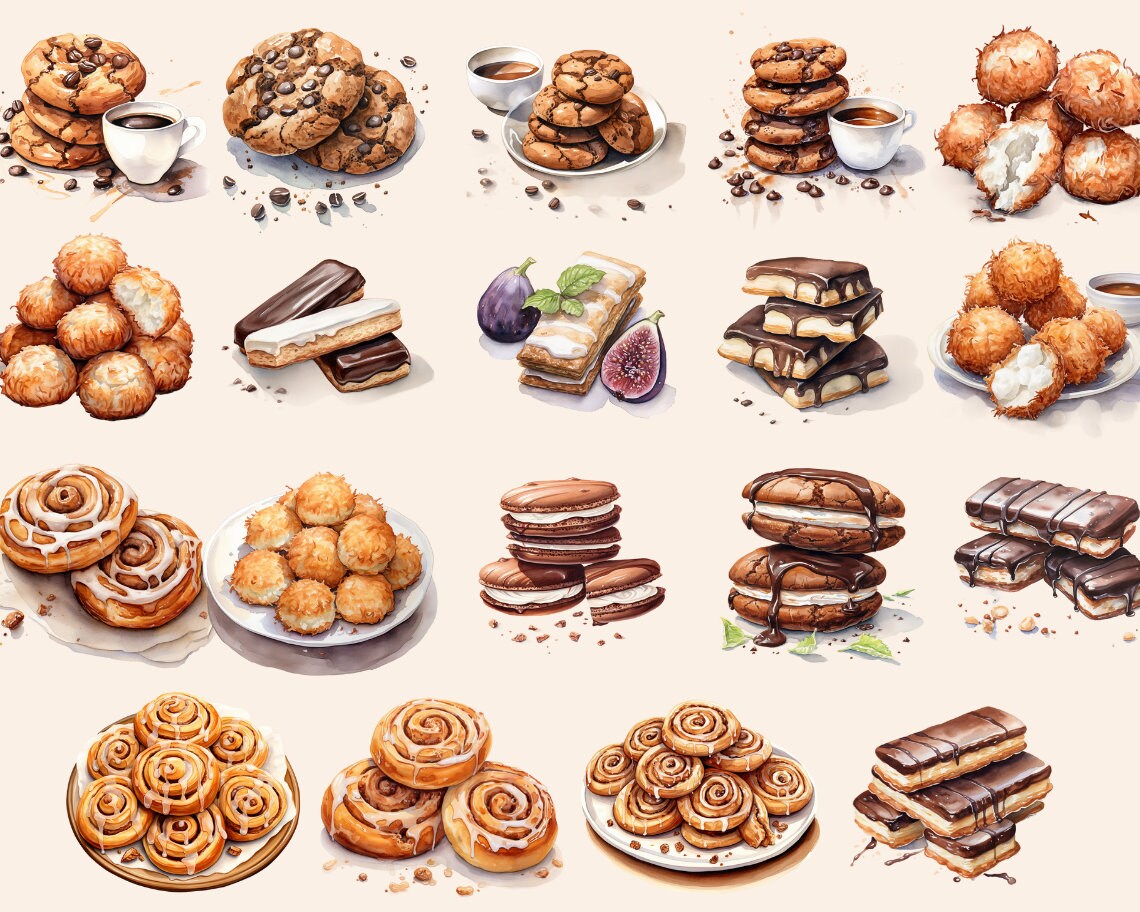 Cookies Watercolor Clipart Bundle, Biscuit Clipart, Festive Cookie ...