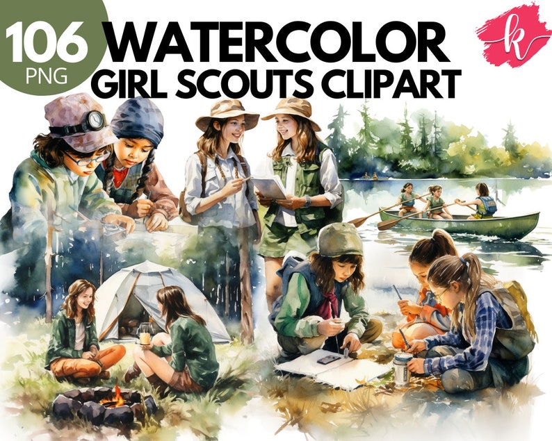 Girl Scout Watercolor Clipart Girl Scout Clip Art PNG - Etsy