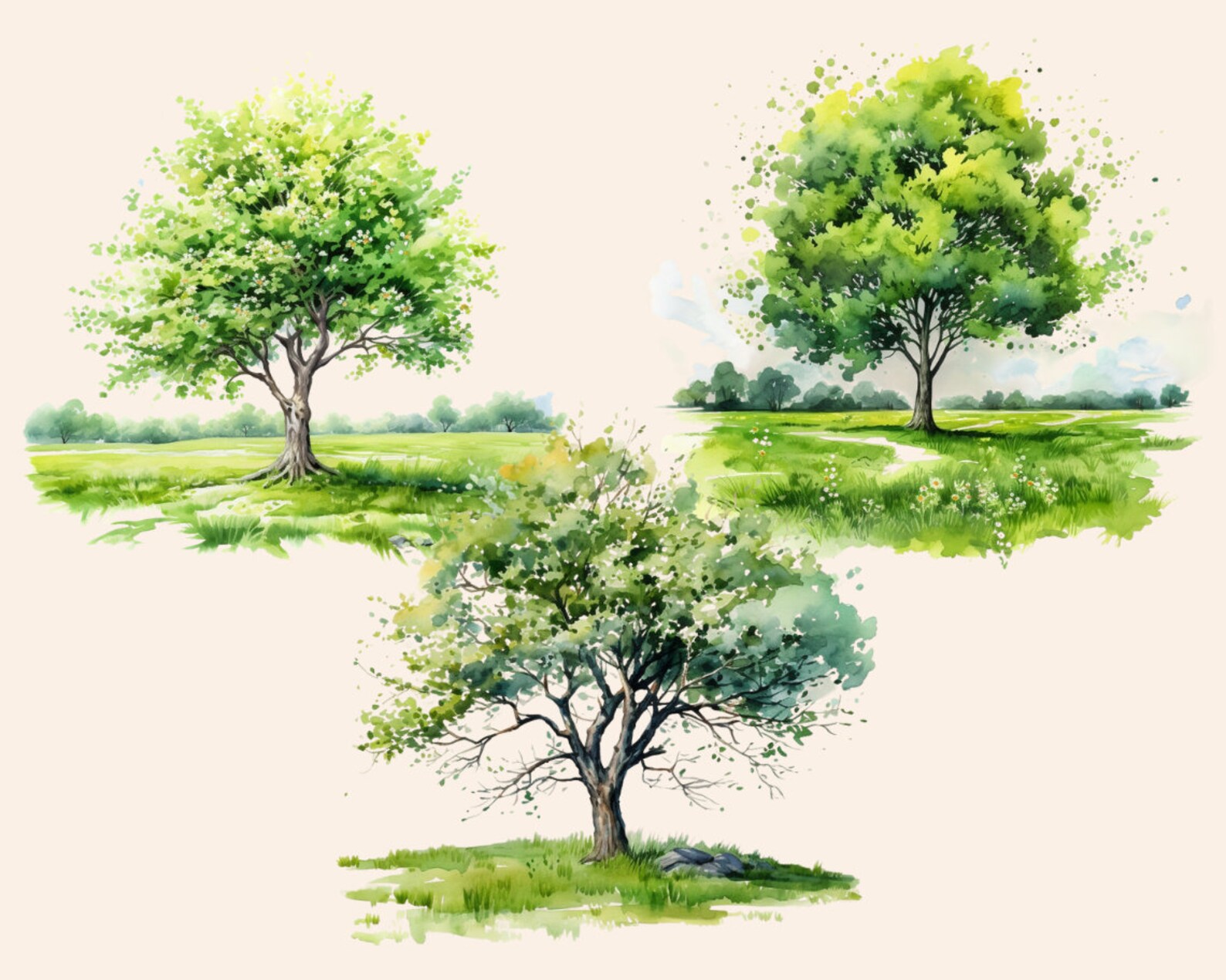 Plain Tree Watercolor Clipart, Beautiful Trees, Landscape Clipart ...