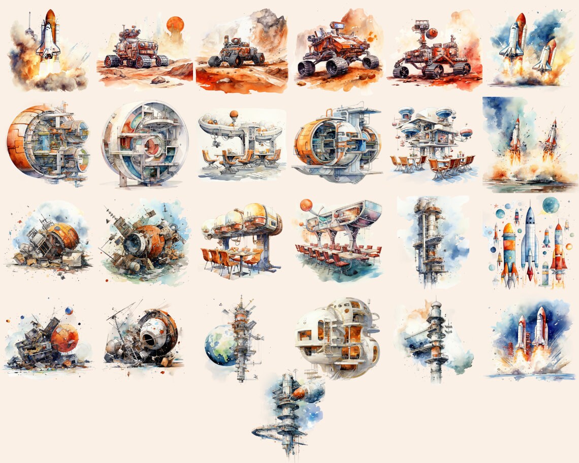 Space Watercolor Clipart Bundle Space Astronaut Nursery - Etsy