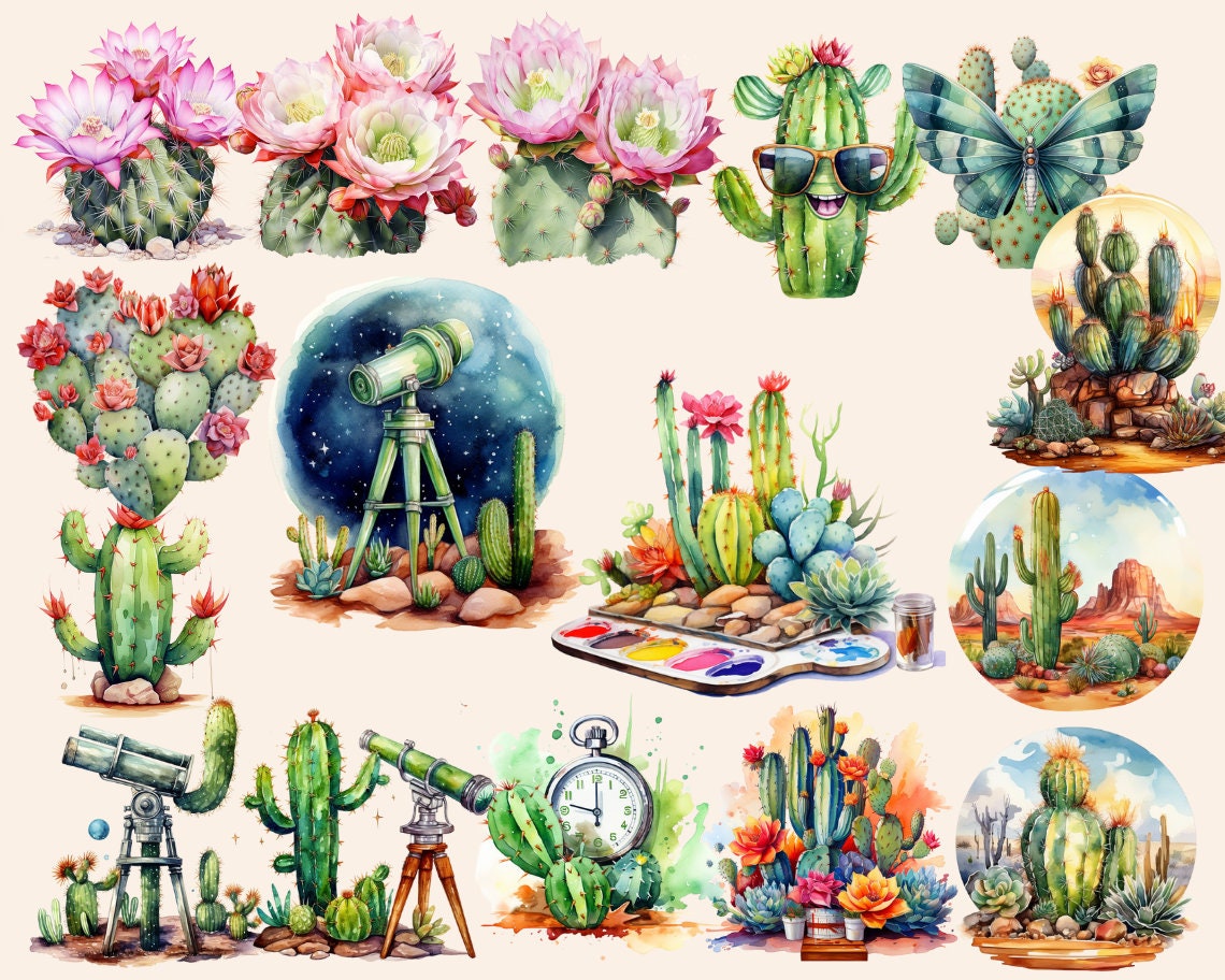 Cactus Watercolor Clipart Bundle, Cacti Images,desert Plant Graphics ...