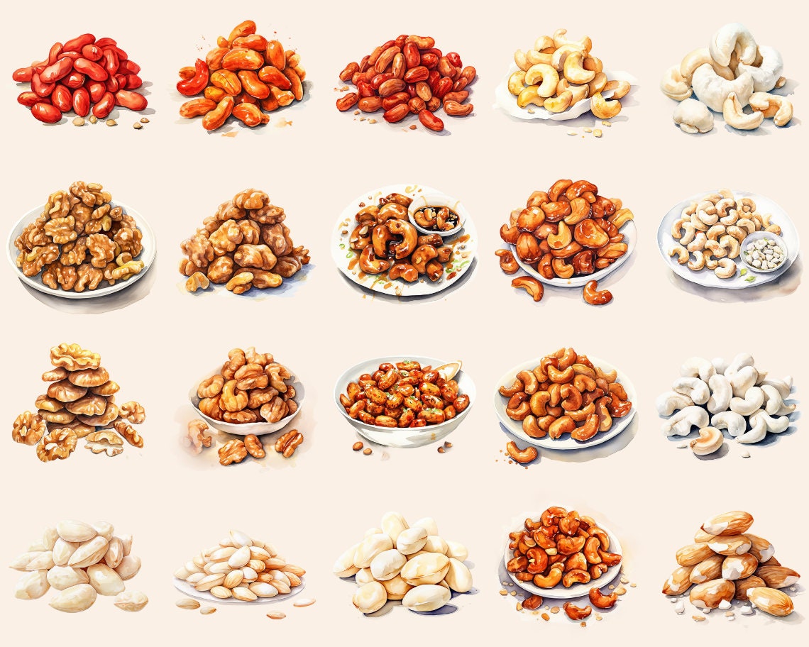 Nuts Watercolor Clipart Bundle, Wallnut PNG, Almond PNG, Nuts Clipart ...