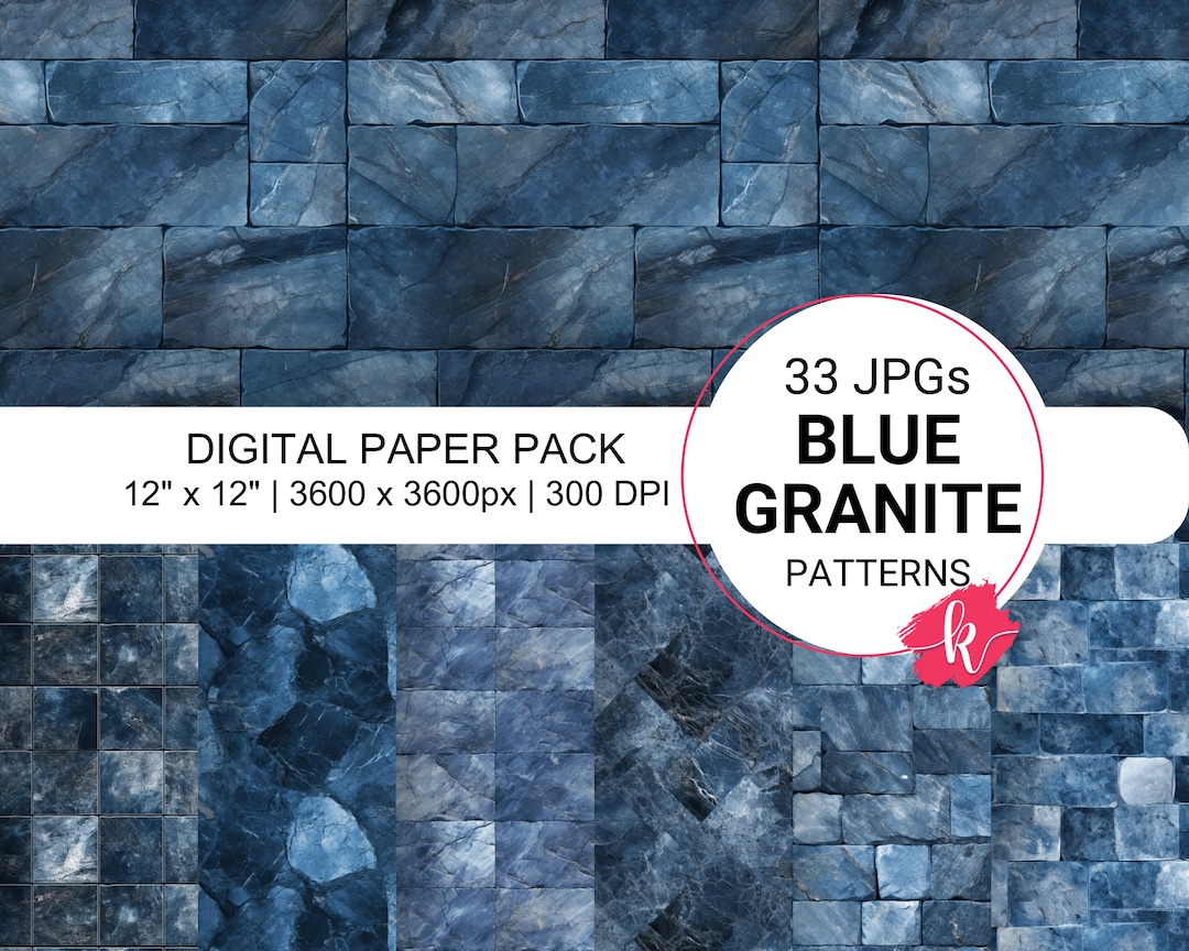 Blue Granite Stone Seamless Patterns, Digital Paper, Granite Texture ...
