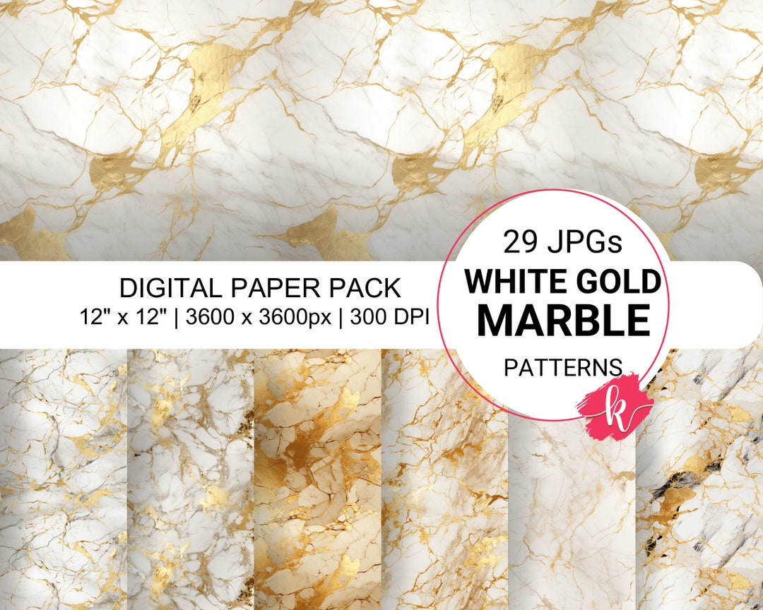 White Gold Marble Digital Paper, White Marble Textures, White Marble ...
