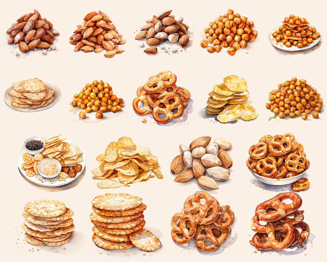 Salty Snack Watercolor Clipart, Menu Clip Art, Dessert Images, Planner ...
