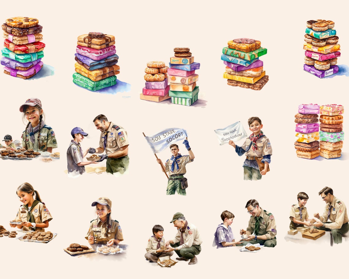 Girl Scout Cookies Watercolor Clipart, Girl Scout Clip Art Graphics ...