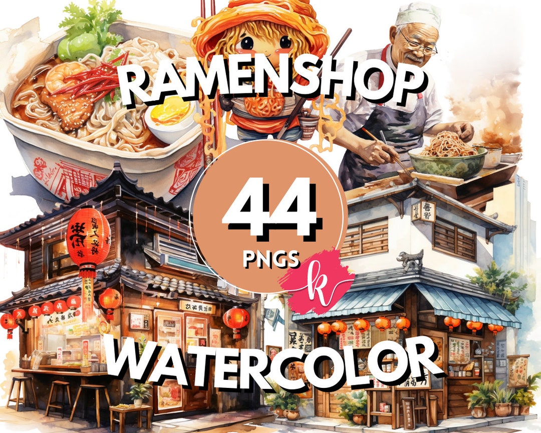 Ramen Shop Watercolor Clipart Bundle, Noodles Clipart, Anime Art ...