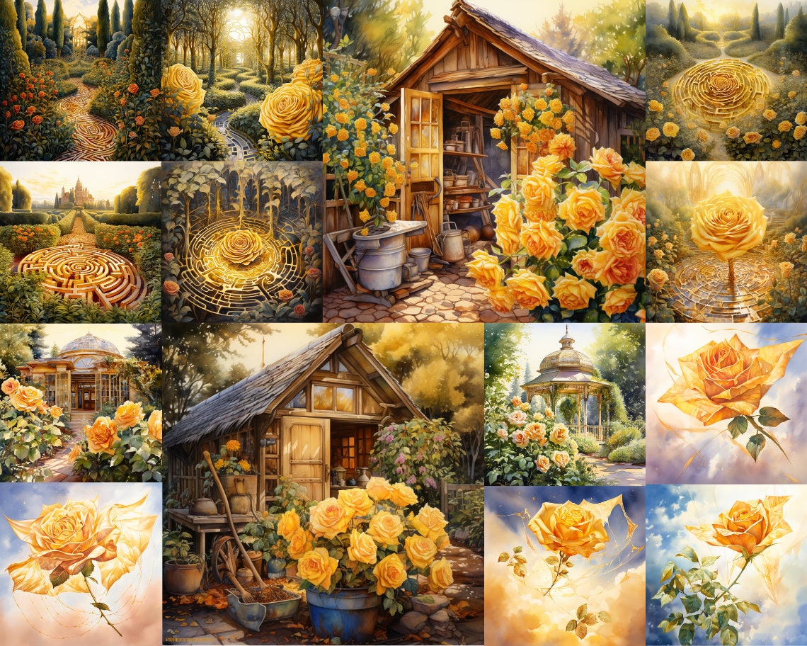 Golden Rose Garden Digital Paper Rose Clipart Watercolor - Etsy