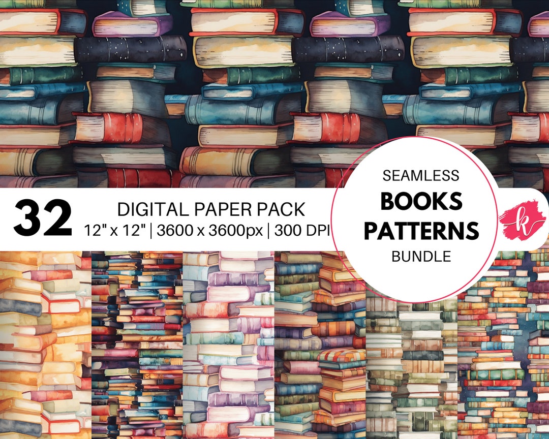 Books Digital Paper, Seamless Pattern, Reading Books, Retro Digital ...