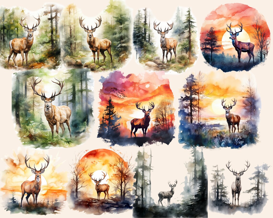 Deer Watercolor Clipart Bundle, Doe Images, Wildlife Graphics, Nature ...
