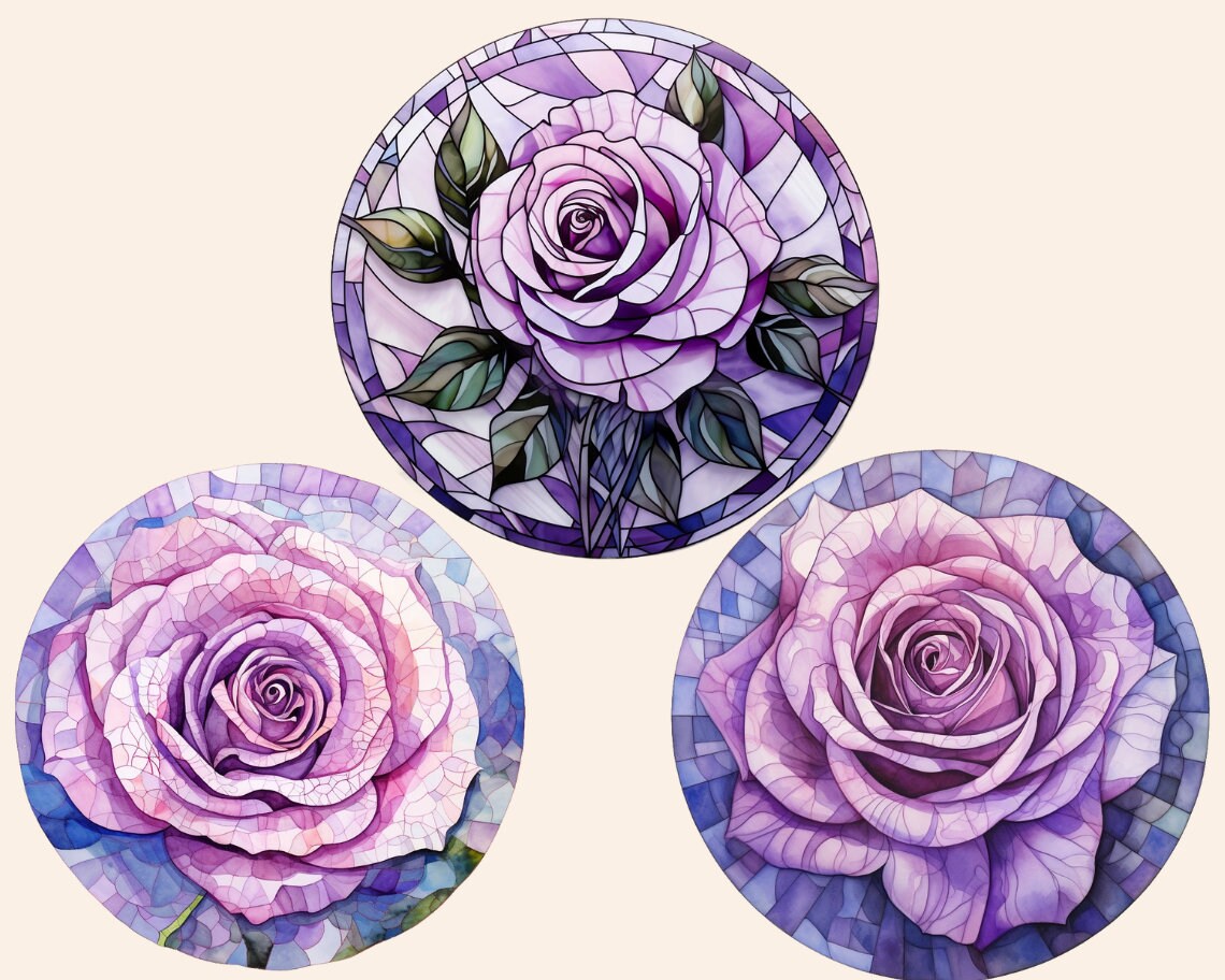 Purple Rose Mosaic Clipart Watercolor Mosaic Rose - Etsy