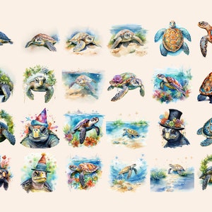 Sea Turtle Watercolor Clipart Bundle, Colorful Turtle, Nautical Clipart ...