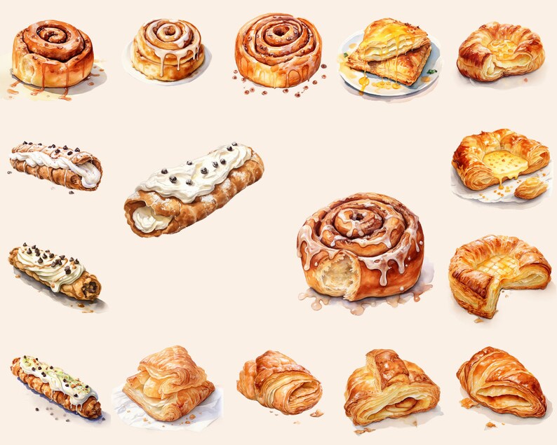 Pastry Watercolor Clipart, Bakery Clipart, French Pastry, Sweet Treat ...