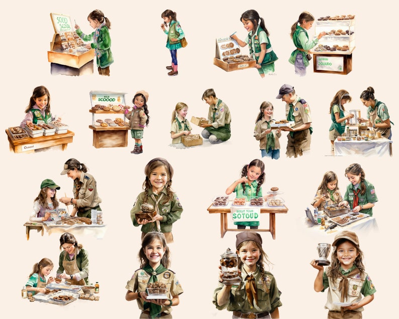 Girl Scout Cookies Watercolor Clipart, Girl Scout Clip Art Graphics ...