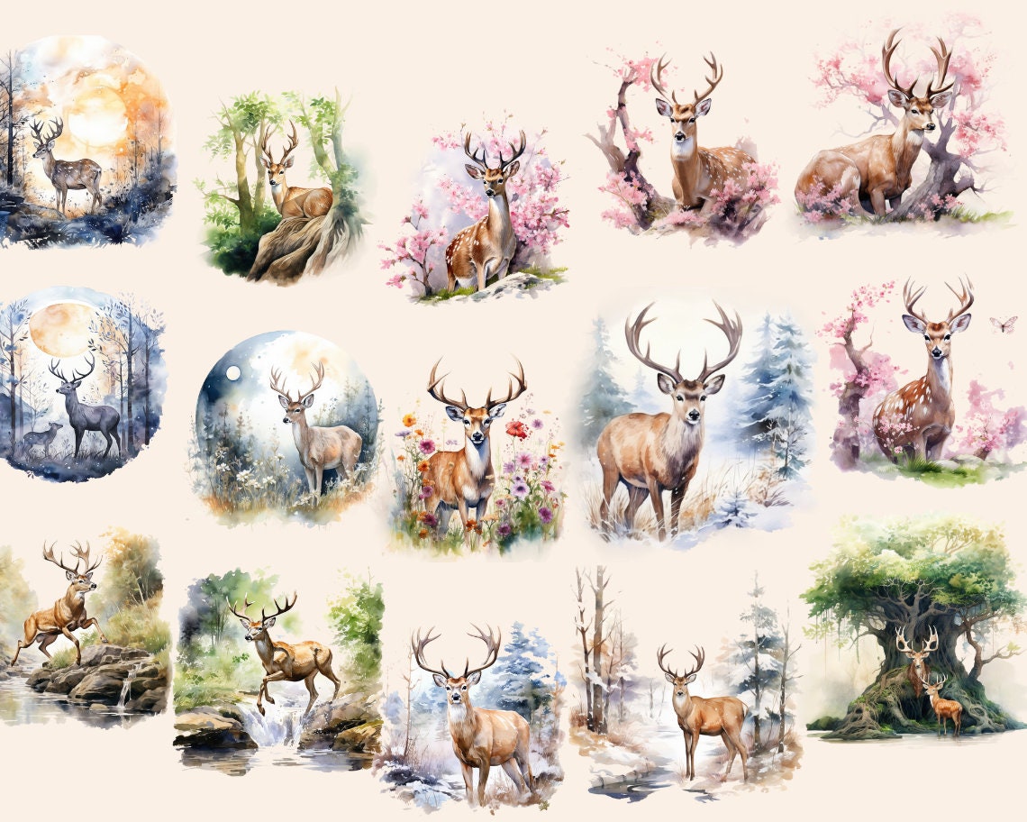Deer Watercolor Clipart Bundle, Doe Images, Wildlife Graphics, Nature ...