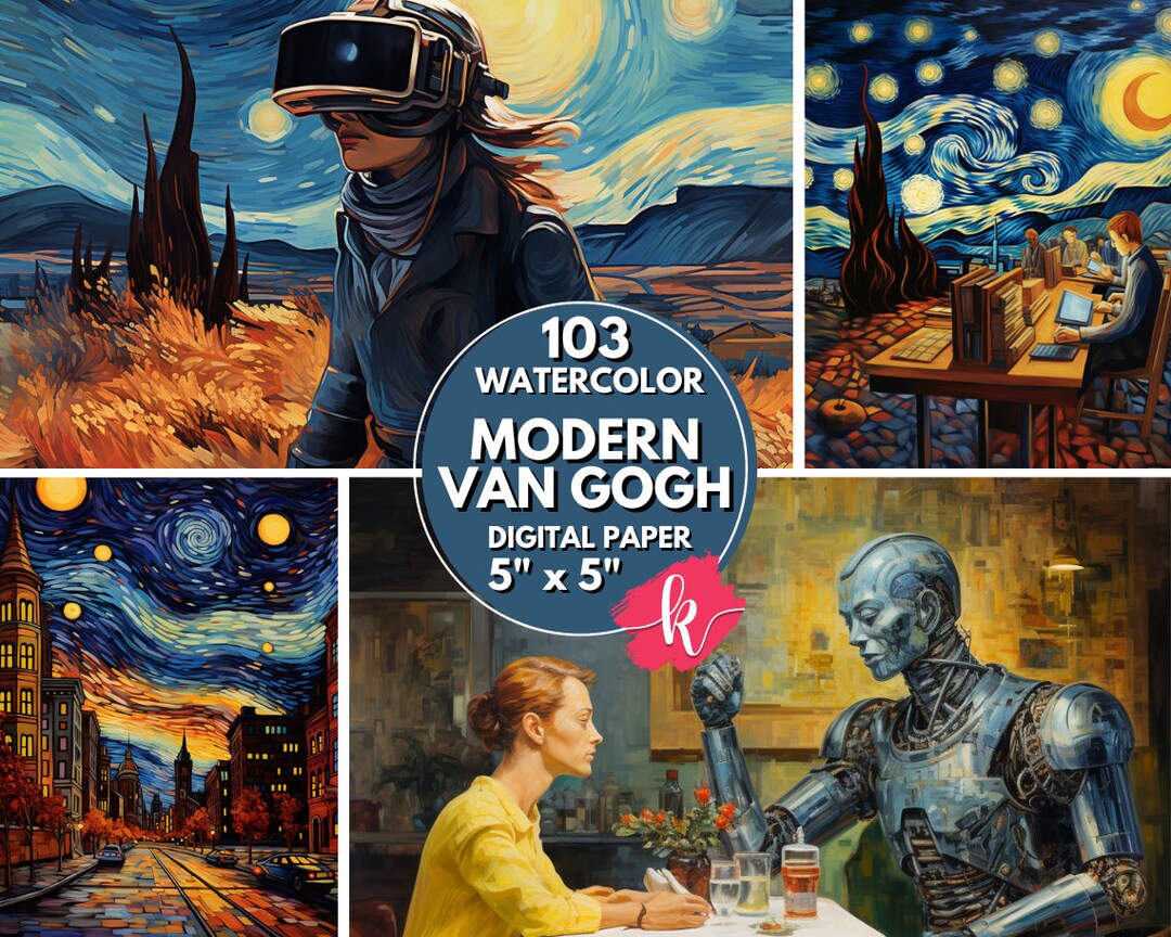 Modern Van Gogh Digital Painting Digital Paper, Digital Art, Moon Art ...