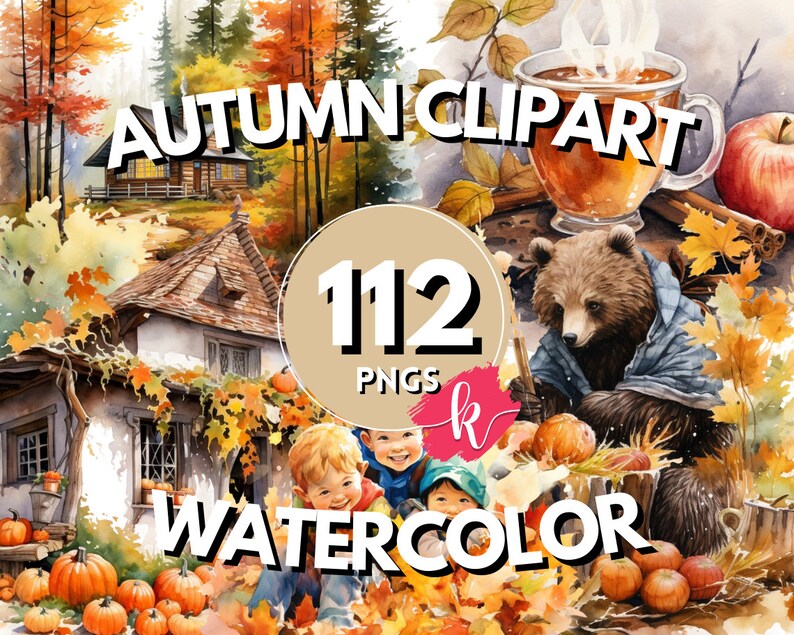 Cozy Autumn Watercolor Clipart Bundle, Cute Fall Images, Comfort ...