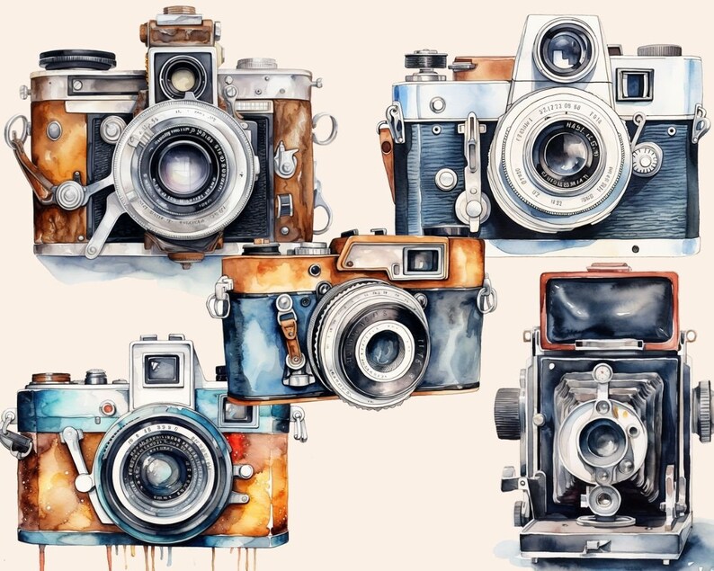 Retro Camera Watercolor Clipart Camera Clipart Vintage - Etsy