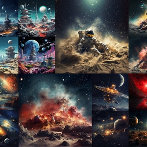 Space Digital Papers Bundle, Solar System Clip Art, Galaxy Planets PNG ...