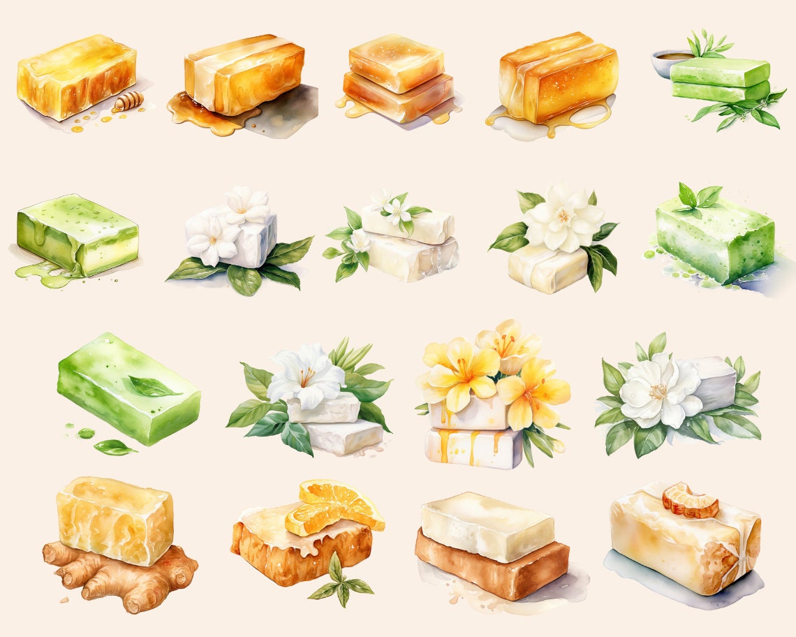Scented Soap Watercolor Clipart Bundle, Handmade Natural Soap ...