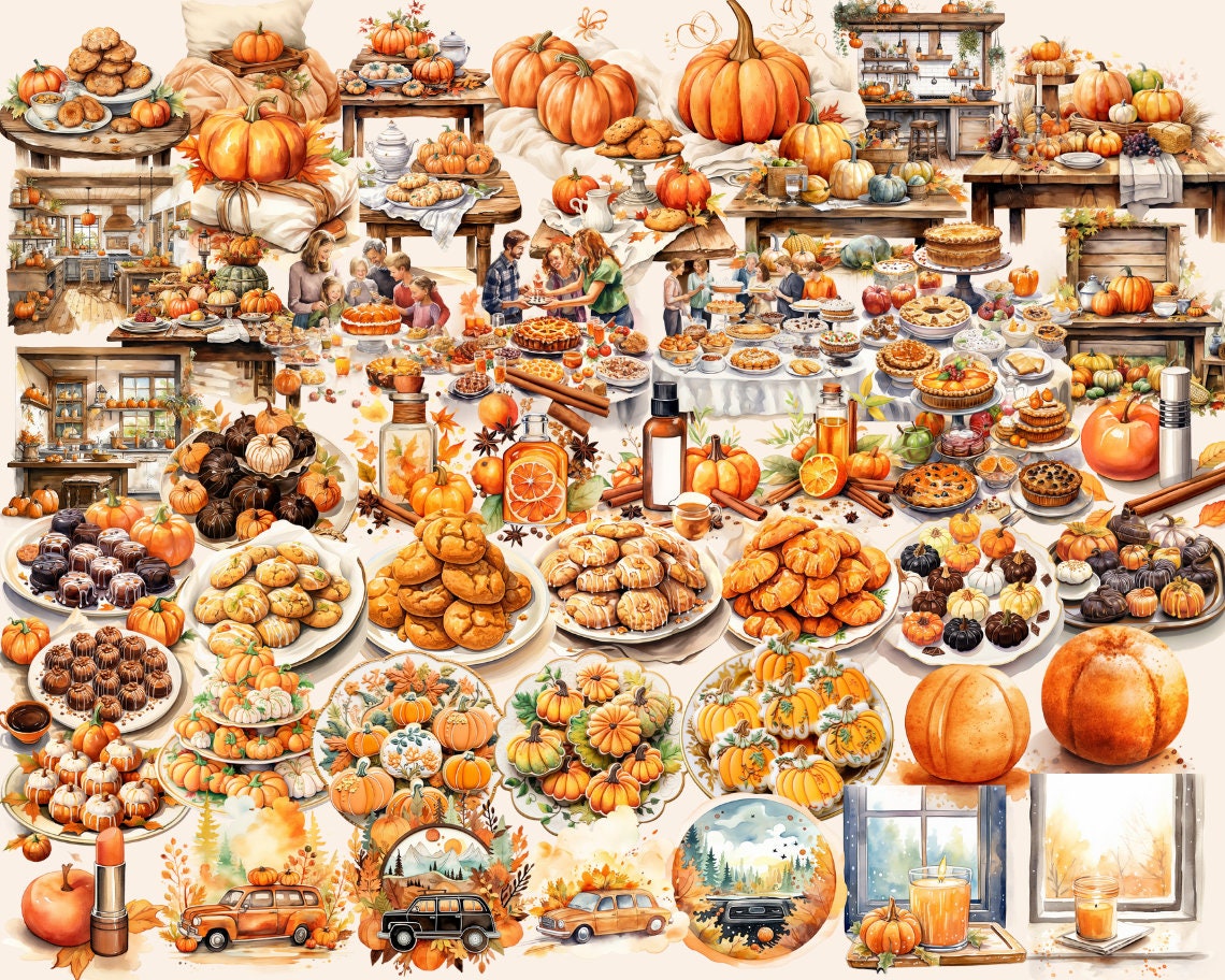 Pumpkin Spice Watercolor Clipart Bundle Cozy Fall Images - Etsy