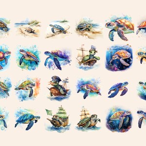 Sea Turtle Watercolor Clipart Bundle, Colorful Turtle, Nautical Clipart ...