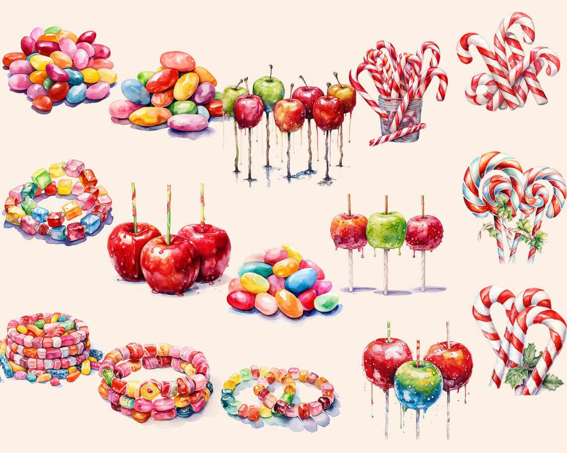 Candy Watercolor Clipart, Printable Lollipop Clipart, Rainbow Candy ...