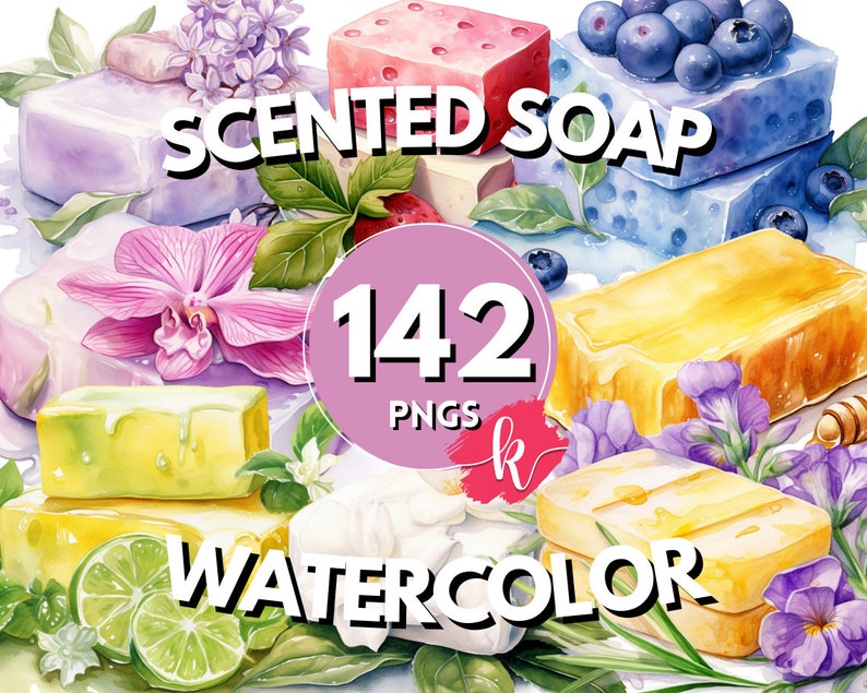 Scented Soap Watercolor Clipart Bundle, Handmade Natural Soap ...