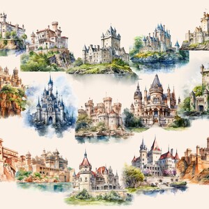 Castles Watercolor Clipart, Castle Scenery Landscapes, Medieval Clipart ...