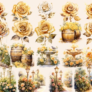 Golden Roses Watercolor Clipart Bundle, Gold Images, Beautiful Floral ...
