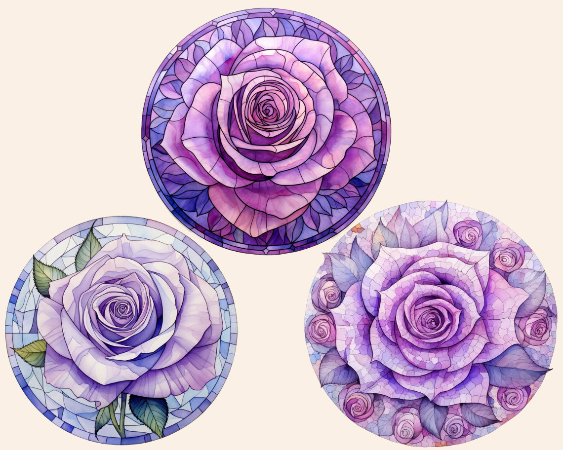 Purple Rose Mosaic Clipart Watercolor Mosaic Rose - Etsy