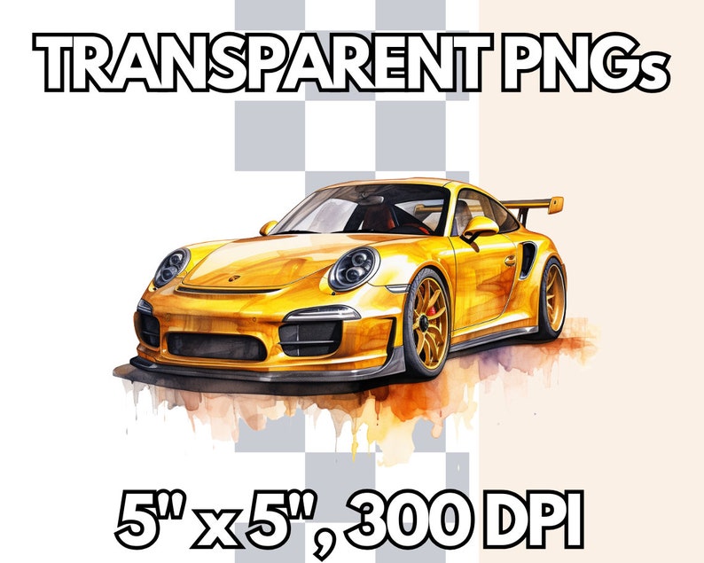 Golden Supercars Watercolor Clipart, Golden Clipart, Supercars Clipart ...
