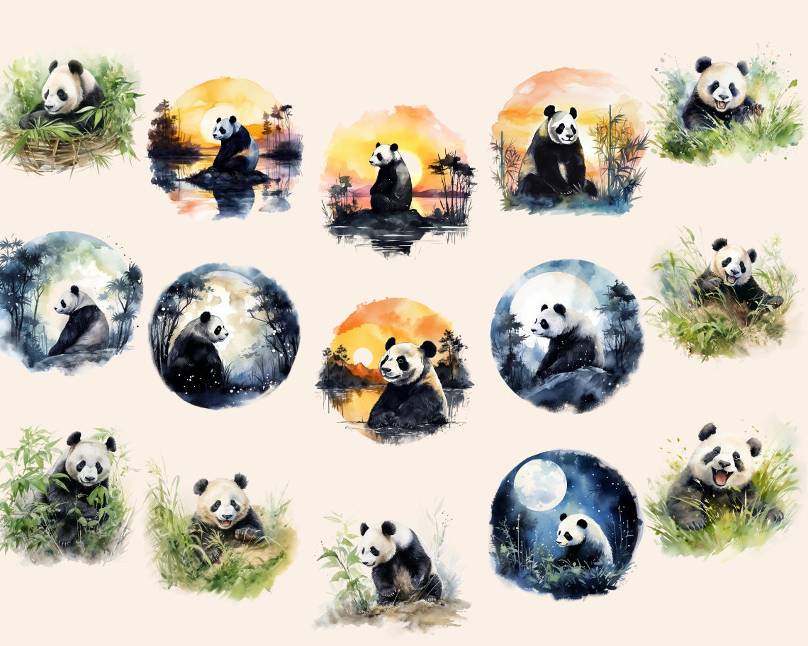 Panda Watercolor Clipart Set, Panda Illustration, Panda Clipart PNG ...