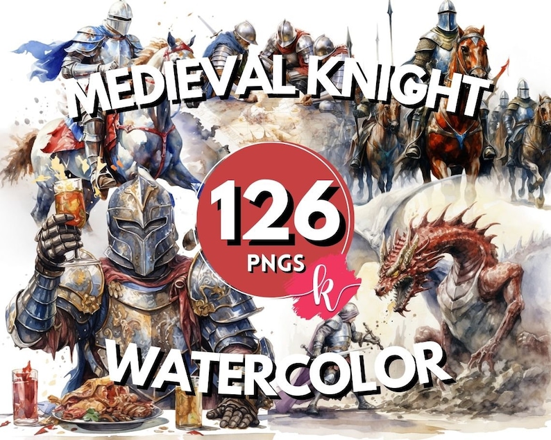 Medieval Knight Watercolor Clipart, Cavalier Clipart, Chivalry Clipart ...