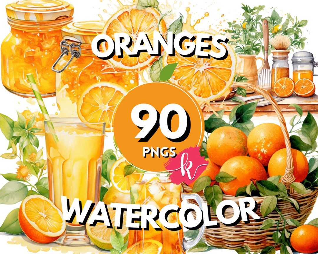 Oranges Watercolor Clipart Bundle, Images of Refreshing Summer Orange ...