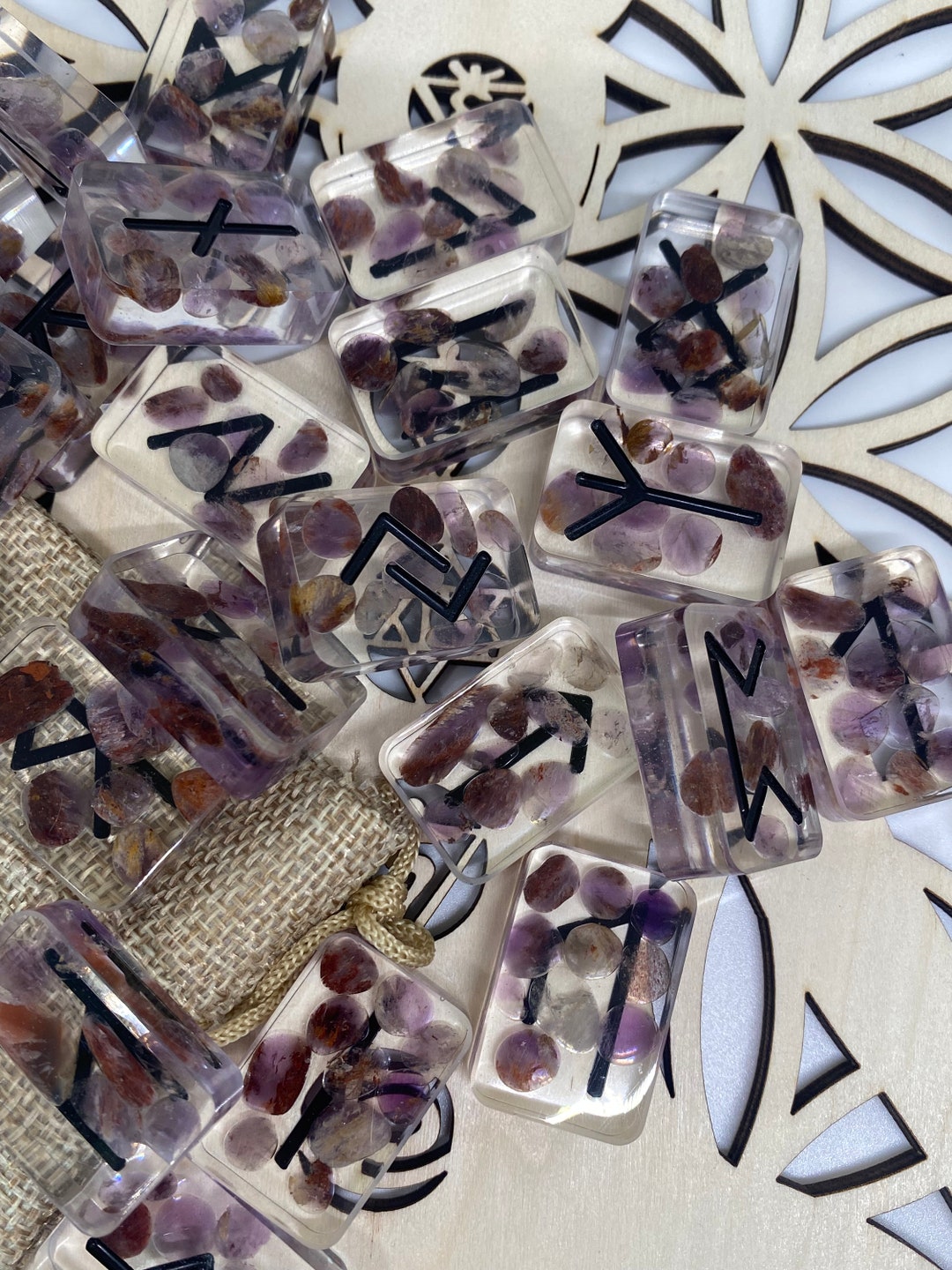 Ghost Ametrine Runes, Elder Futhark Runes, Resin Rune Set, Handmade ...
