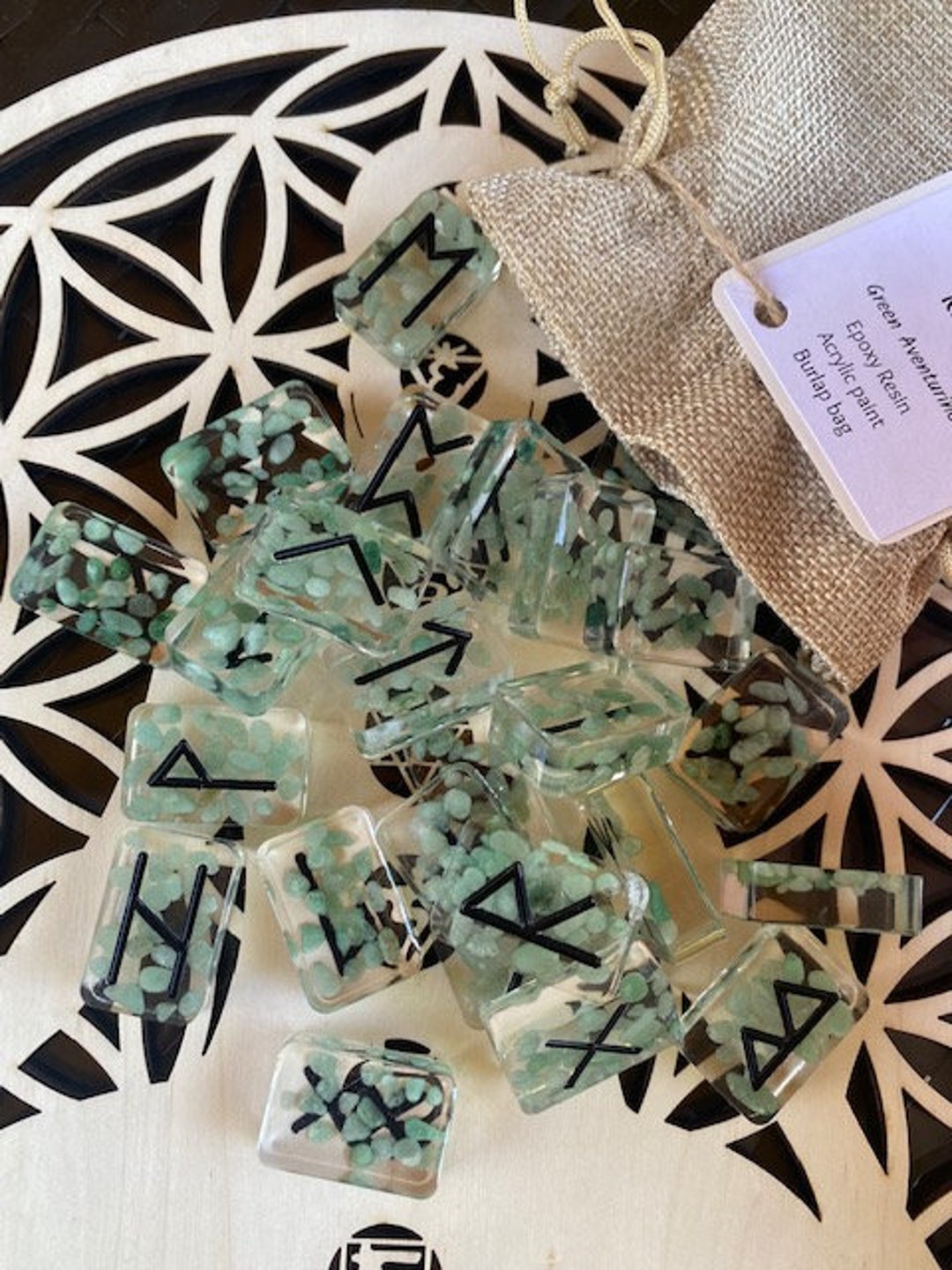 Aventurine Runes, Resin Runes Set, Handmade Runes With Aventurine ...