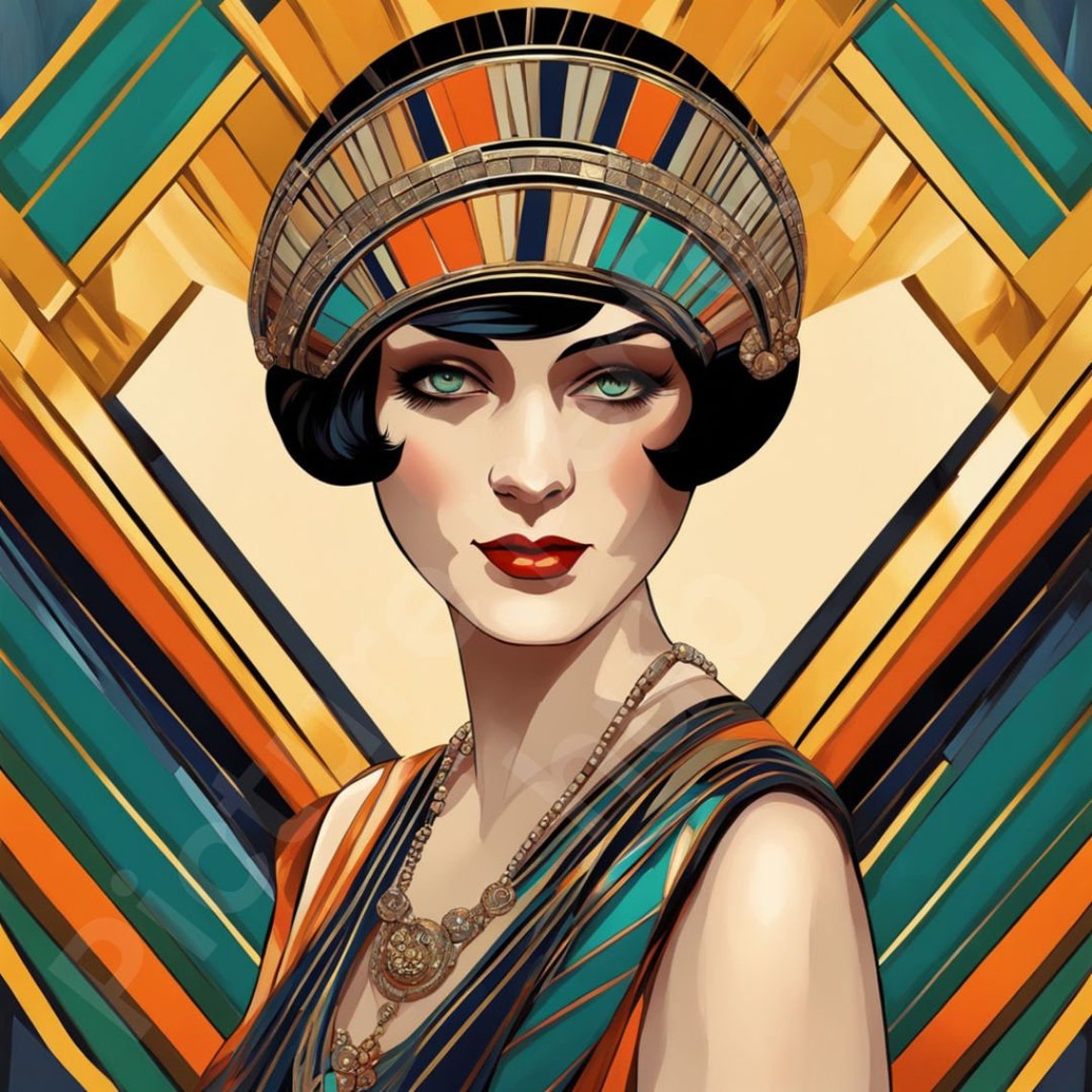 Vibrant Art Deco Flourish Digital Painting - Flapper Girl Elegance - Etsy