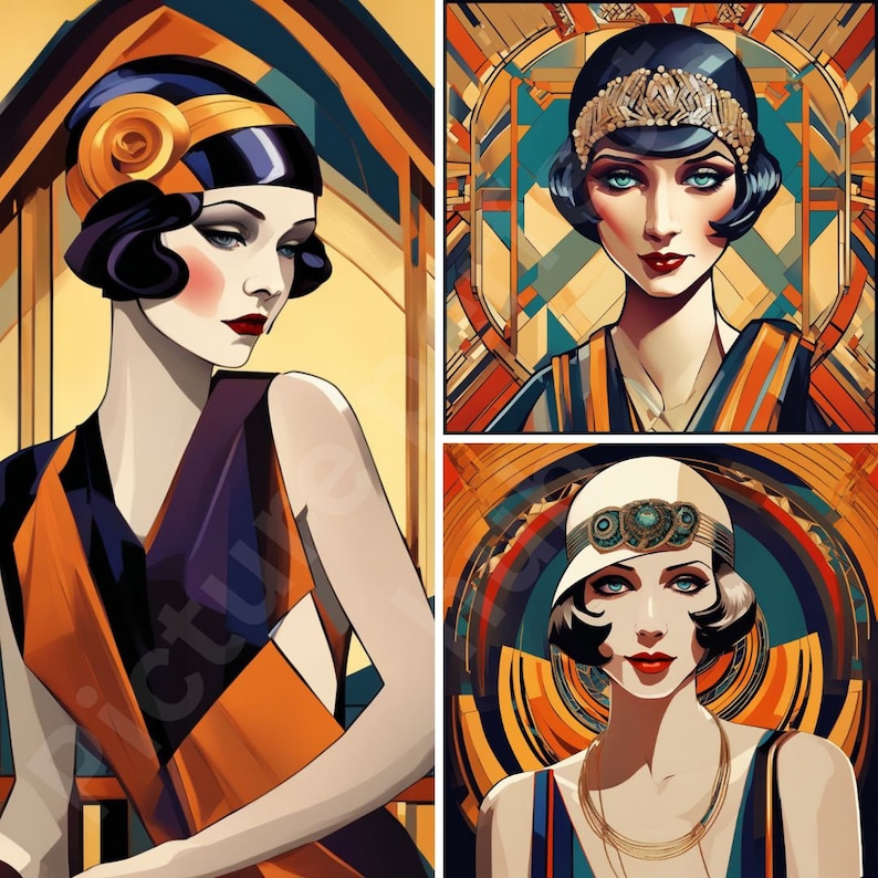 Vibrant Art Deco Flourish Digital Painting - Flapper Girl Elegance - Etsy