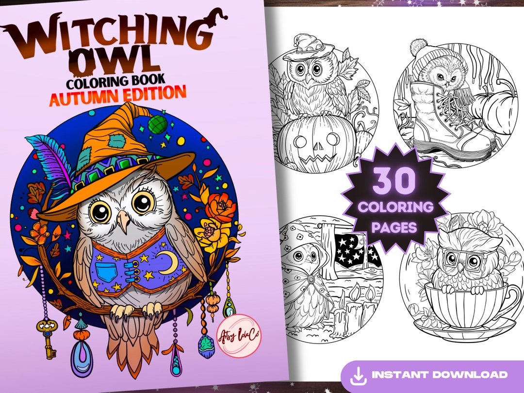 Witching Owl - Autumn Coloring Book for Adults - Witchy Coloring Pages of Owls Dressed as ...