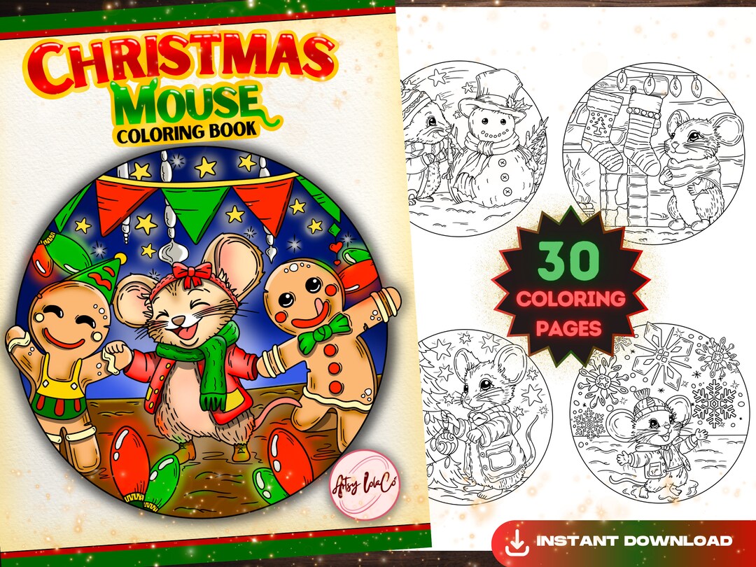 Christmas Mouse - Holiday Coloring Book for Adults - Festive Coloring ...