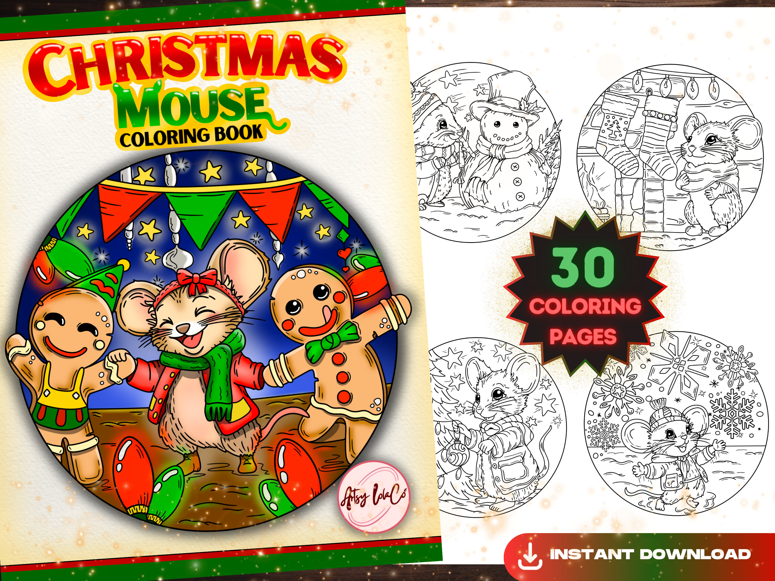 Christmas Mouse Holiday Coloring Book for Adults Festive Coloring Pages ...