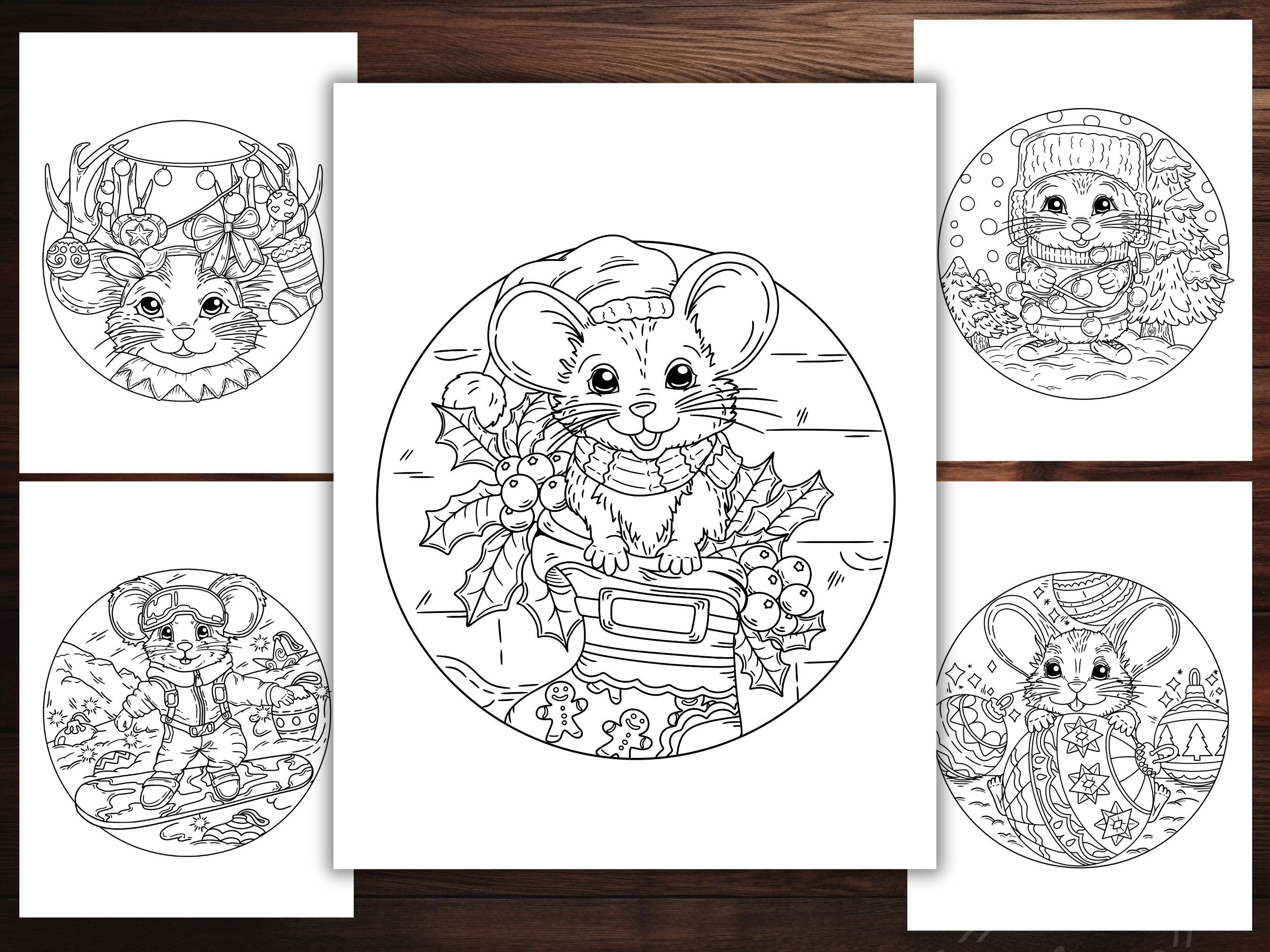Christmas Mouse Holiday Coloring Book for Adults Festive Coloring Pages ...