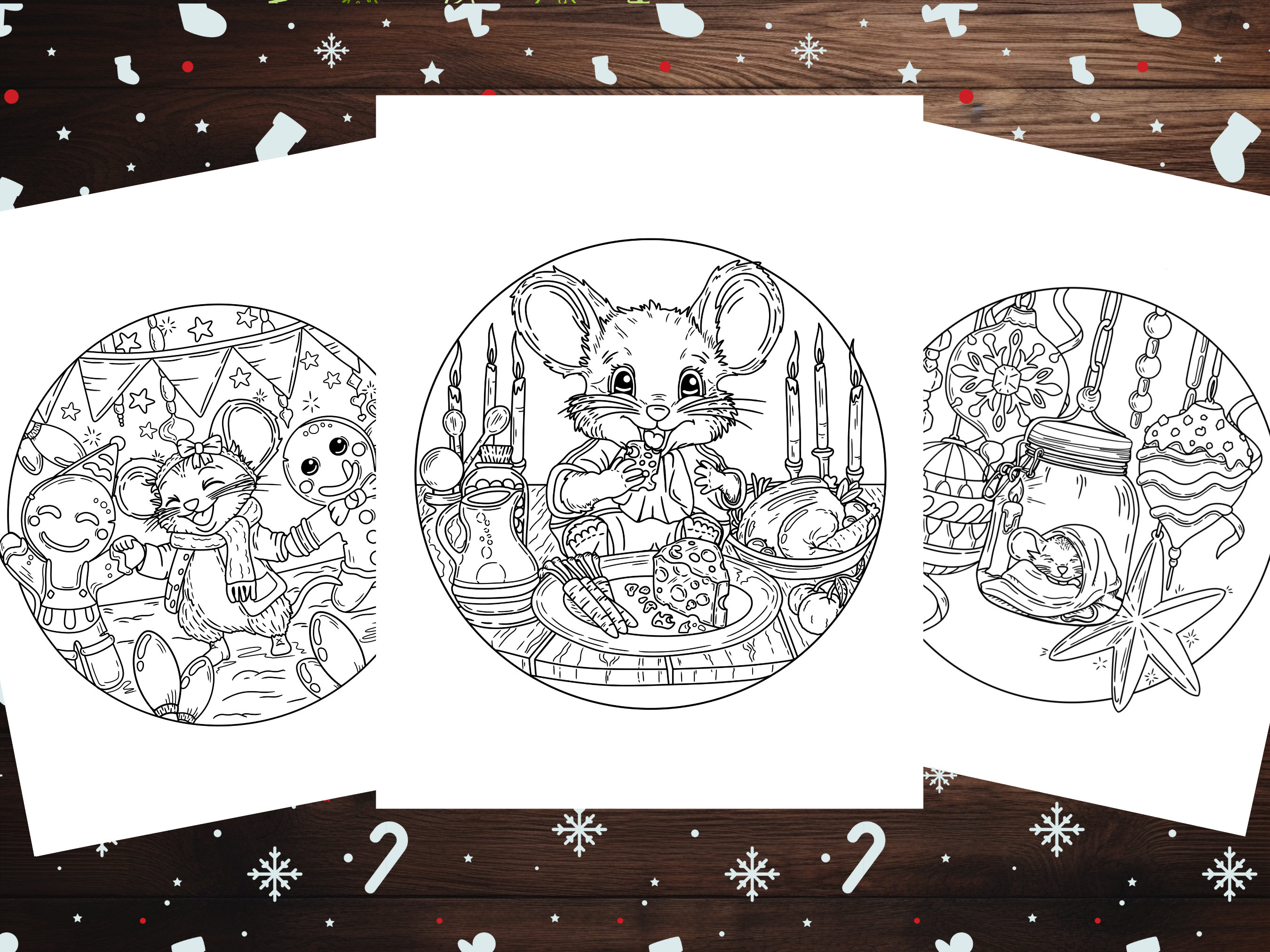 Christmas Mouse Holiday Coloring Book for Adults Festive Coloring Pages ...