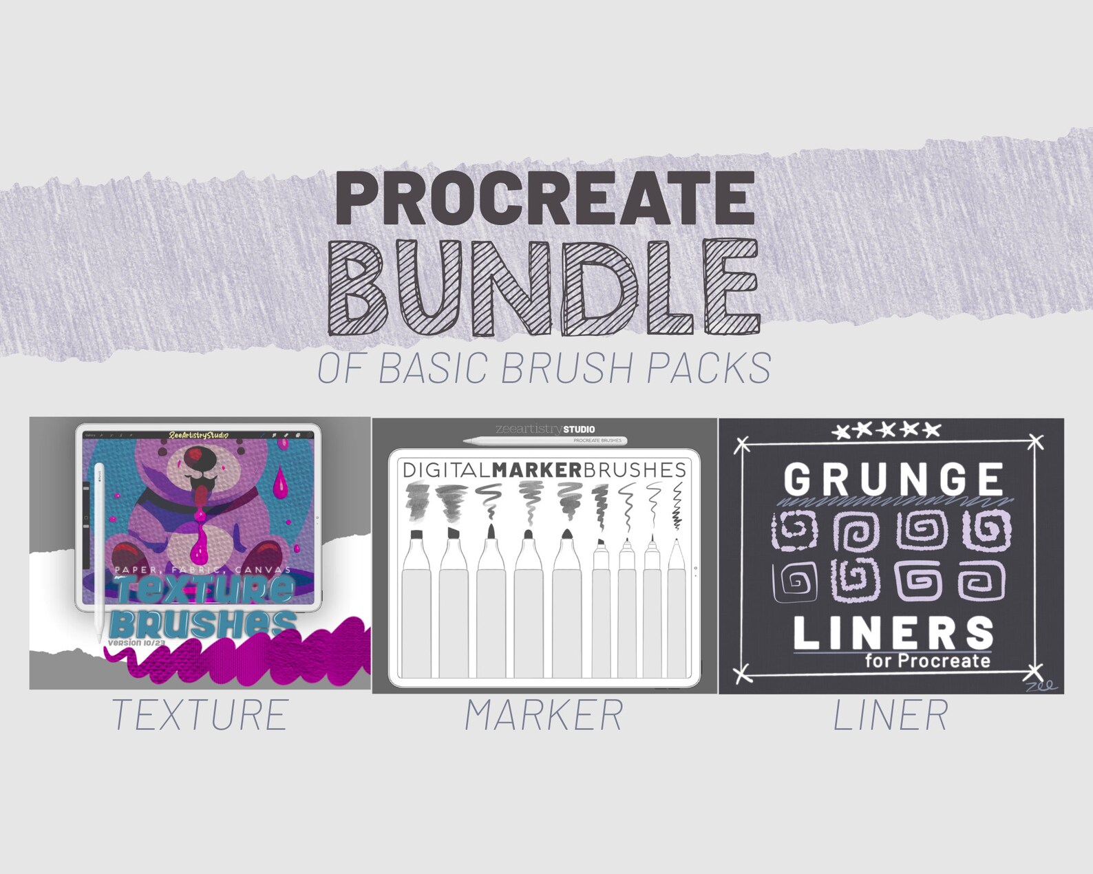 Procreate Digital Brush Bundle; Fundamental Brushes; Texture Brushes ...