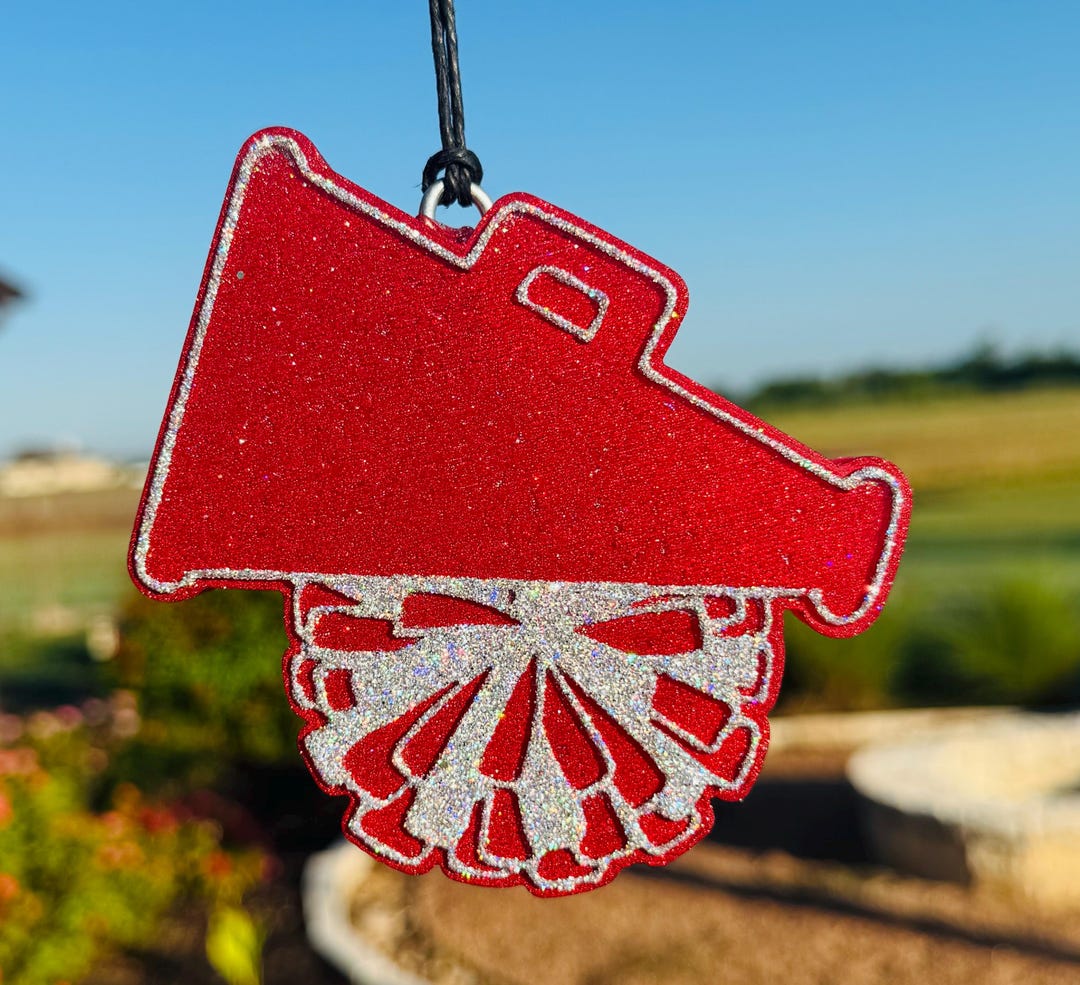 Cheer Megaphone With Pom Pom Car Freshie/cheerleader Air Freshener ...