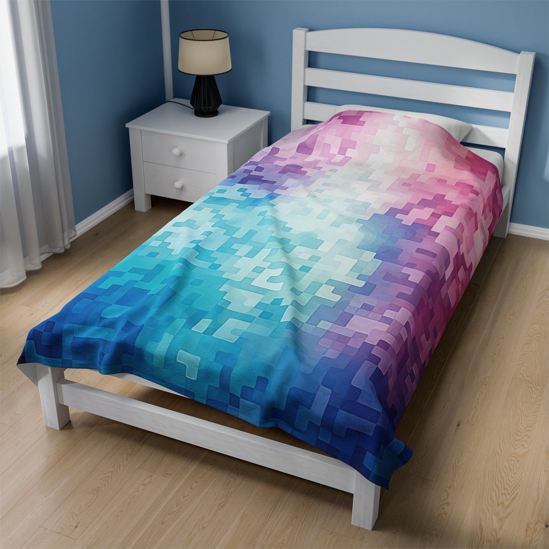Blue, Pink, Purple Pixel Art Blanket, Christmas Pixel, Pixel Blanket ...